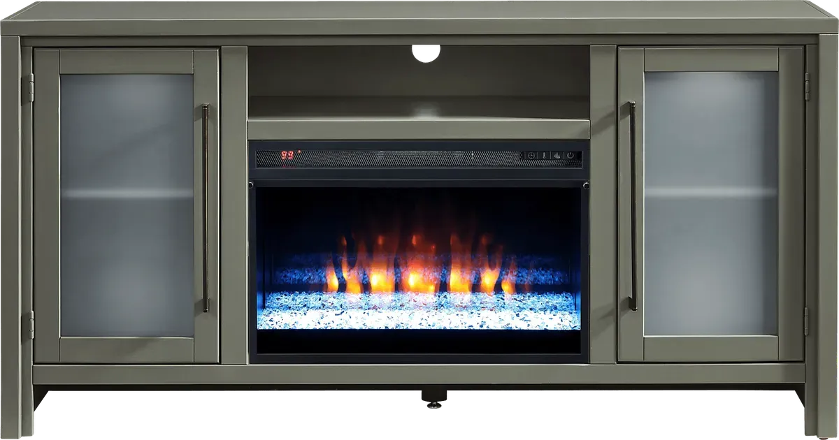 Redmond 2 Pc Sage Colors 64 in. Console With Crystal Firebox | Rooms to Go