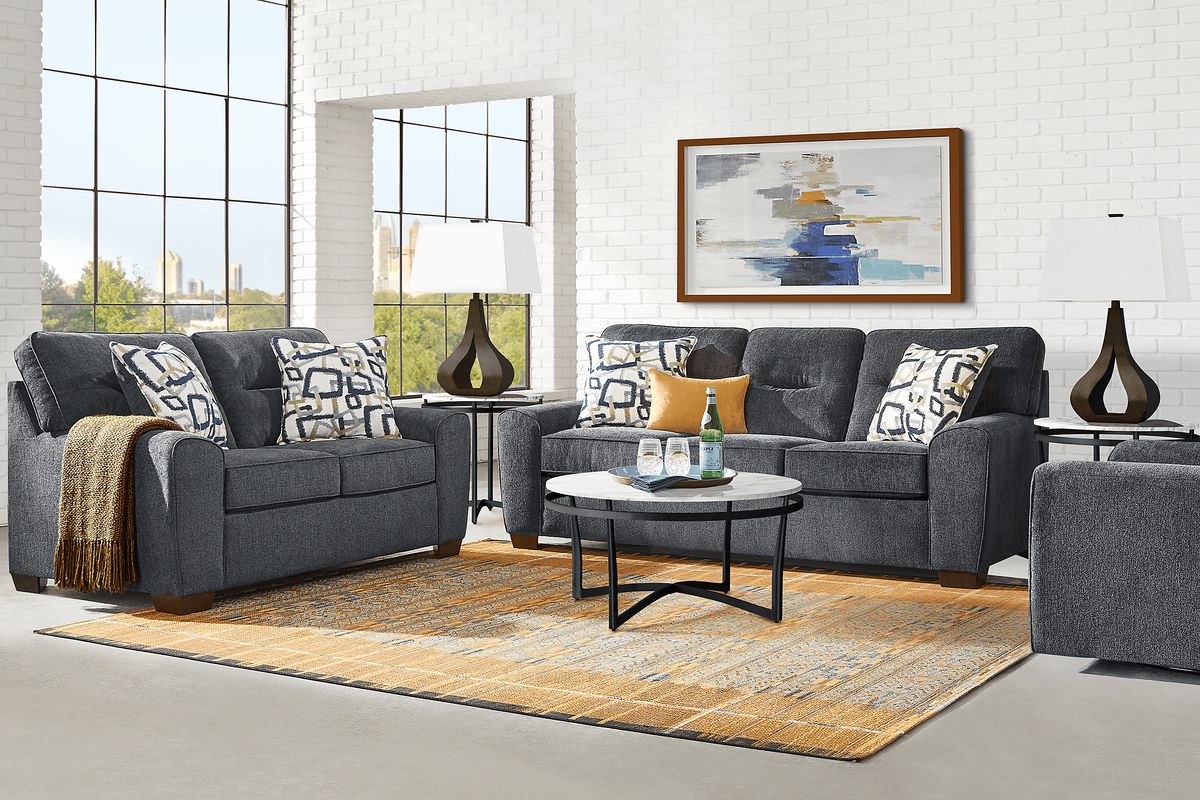 Redwood Park 2 Pc Navy Blue Chenille Fabric Living Room Set With Sofa ...