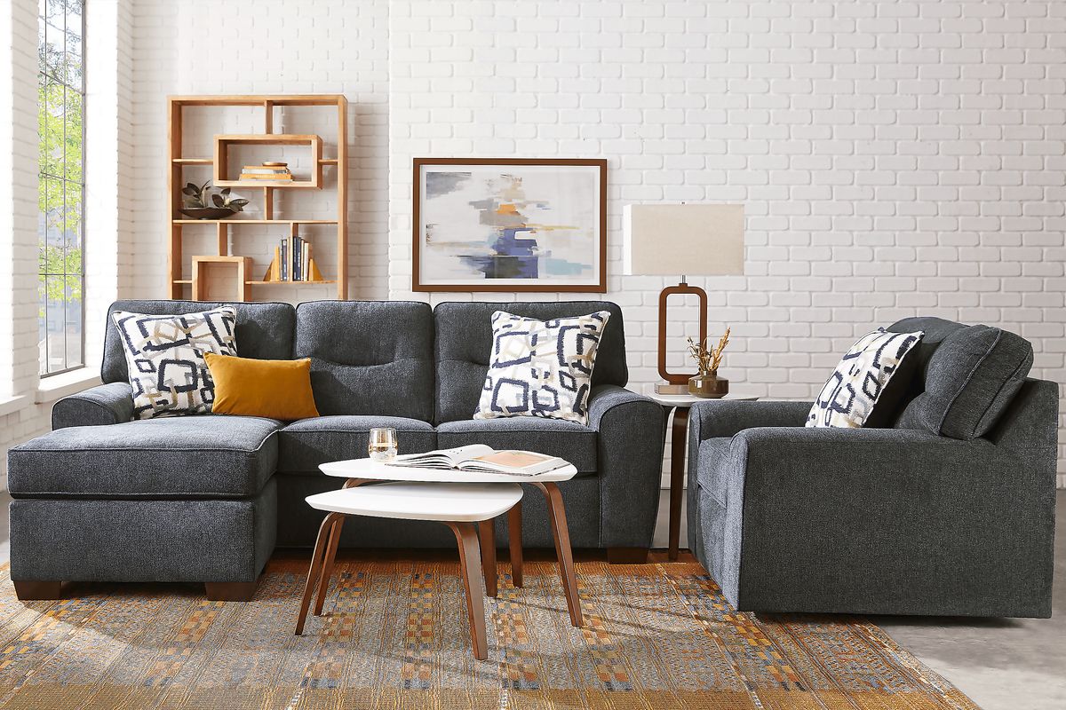 Redwood Park 4 Pc Navy Blue Chenille Fabric Living Room Set With ...