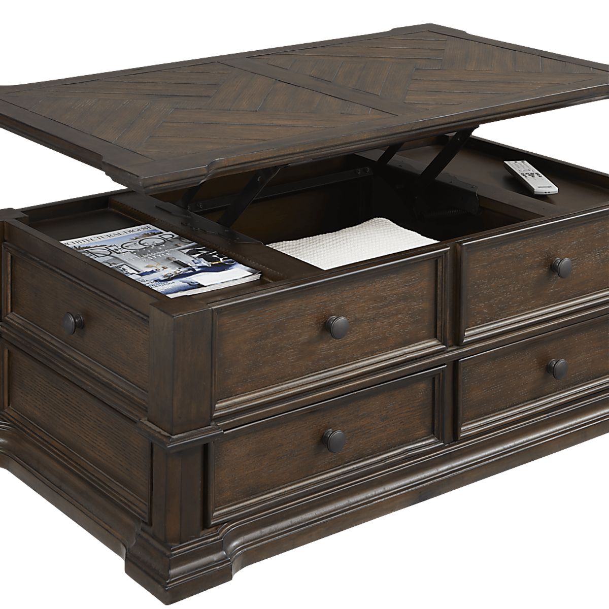 Renfield Brownwalnut Dark Wood Lift Top Cocktail Table Rooms To Go