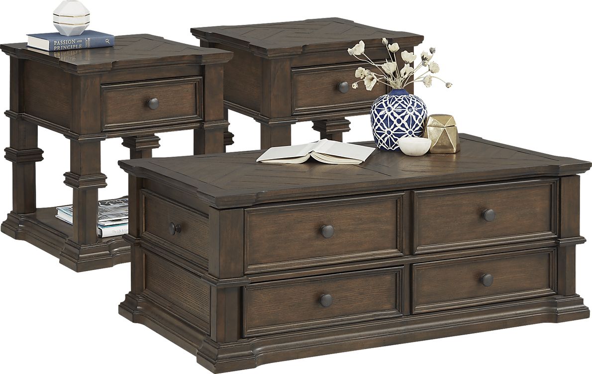 Renfield Brown,Walnut Dark Wood 3 Pc Table Set - Rooms To Go