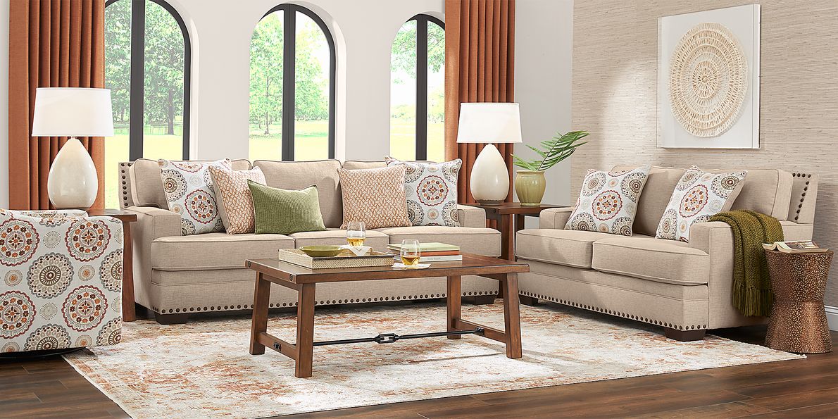 Reno Hills 2 Pc Beige Woven Living Room Set With Sofa, Swivel Chair ...