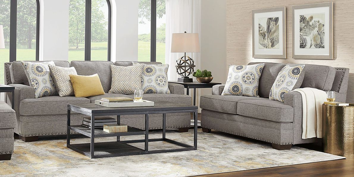 Reno Hills 7 Pc Gray Polyester Fabric Living Room Set With Loveseat ...