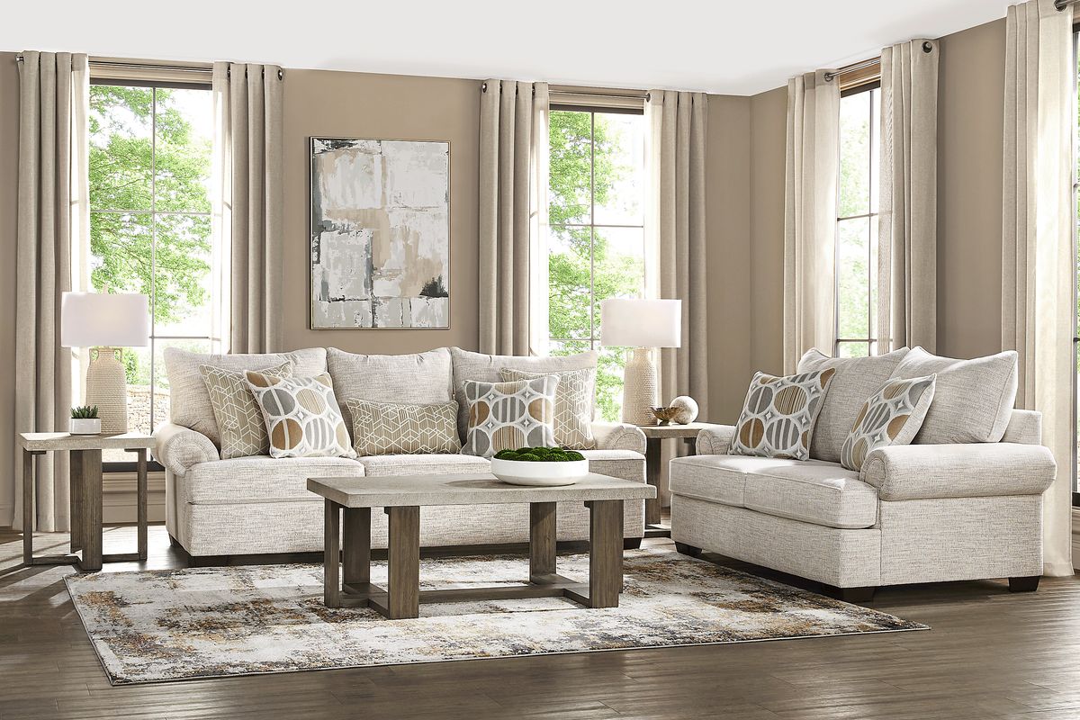 Reyna Point 2 Pc Ivory Beige Woven Living Room Set With Sofa, Loveseat ...