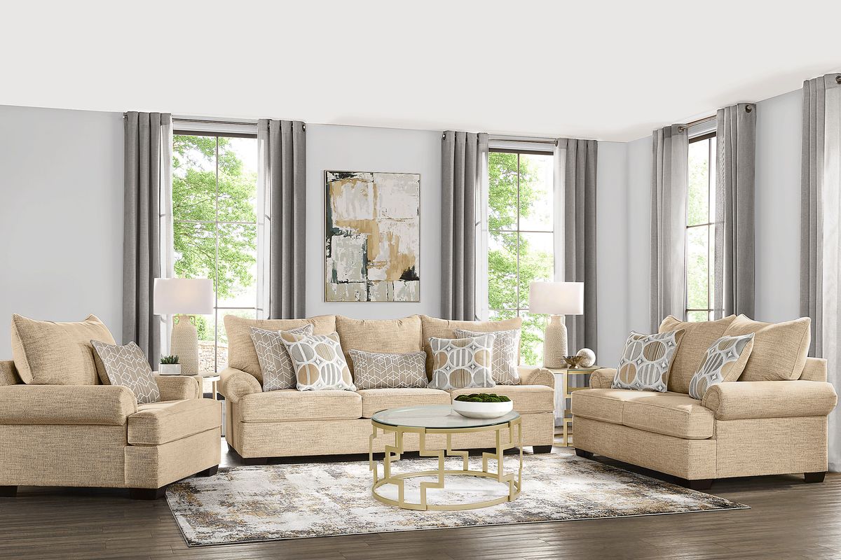 Reyna Point 5 Pc Tan Beige,Brown Woven Living Room Set With Sofa, Loveseat, 3 Pc Table Set ...