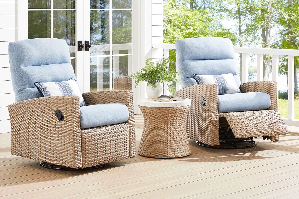 Ria Natural Light Wood Blue Wicker Outdoor 2 Pc Gliding,Reclining Chair ...