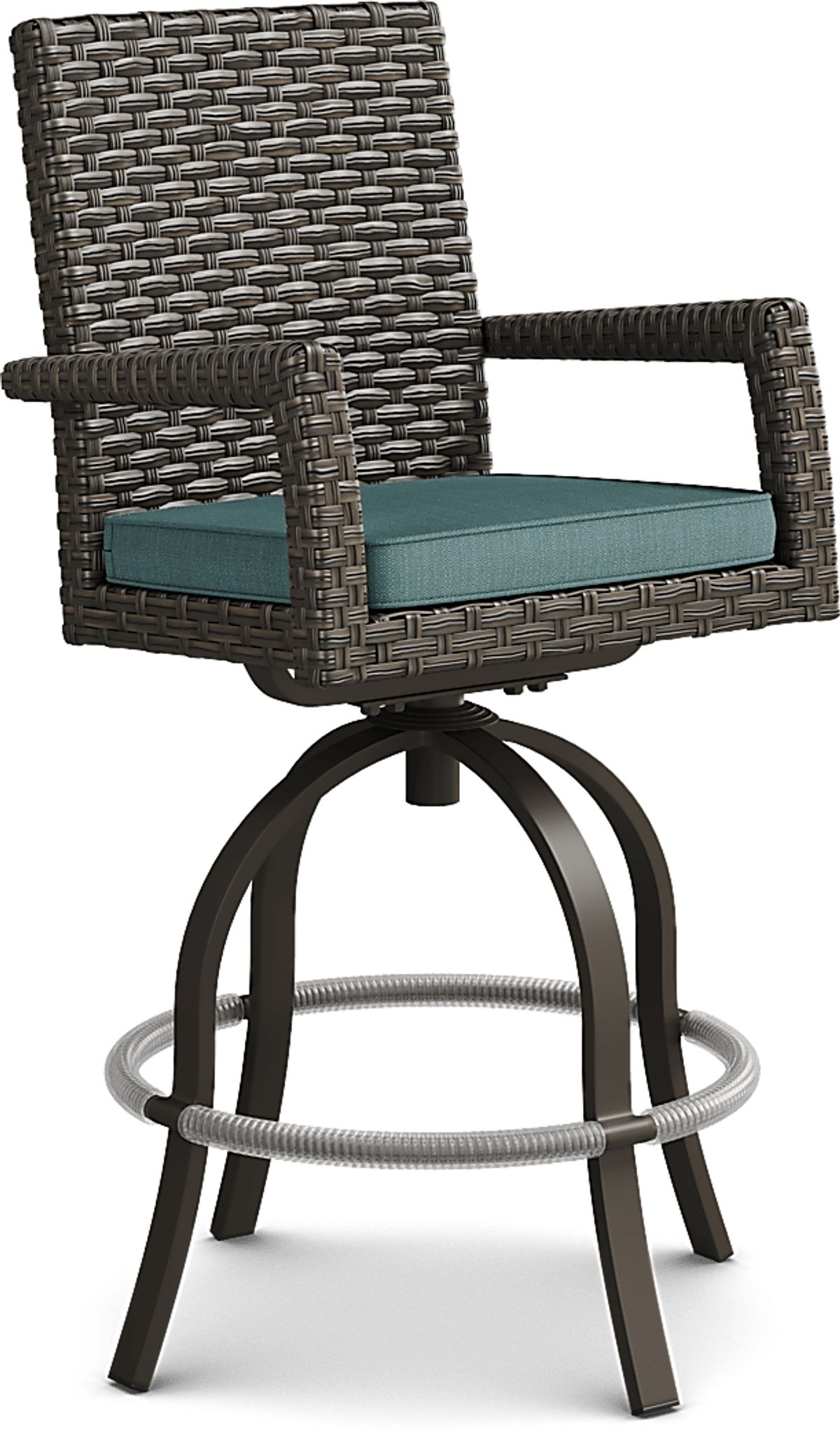 Rialto Brown Dark Wood Aqua Blue Wicker Outdoor Swivel Barstool | Rooms ...