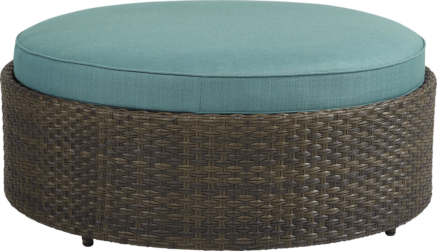 Rialto Brown Round Outdoor Ottoman with Aqua Cushions - Rooms To Go