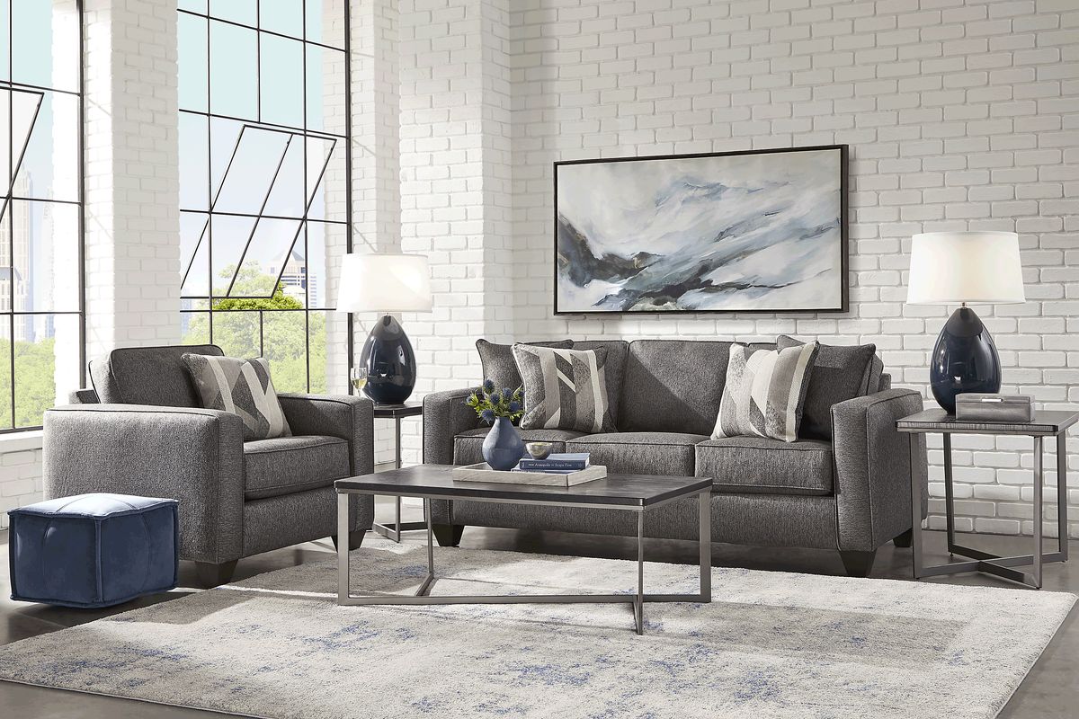 Ridgewater 3 Pc Graphite Gray Textured Living Room Set With Sofa ...
