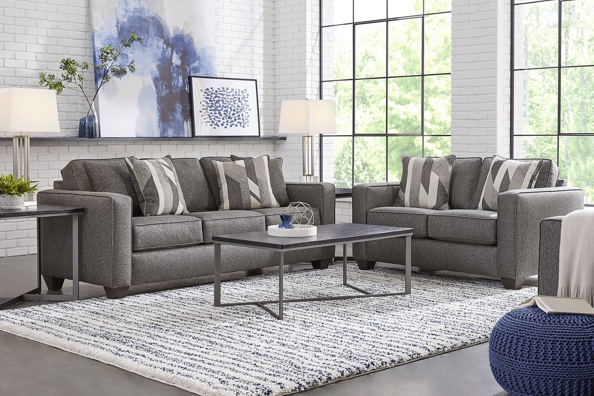 Ridgewater 7 Pc Graphite Gray Textured Living Room Set | Rooms to Go