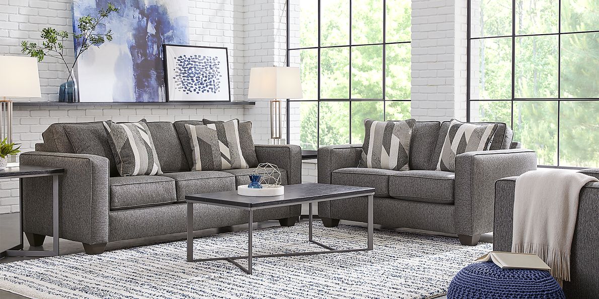 Ridgewater 7 Pc Graphite Gray Textured Living Room Set With Sofa ...