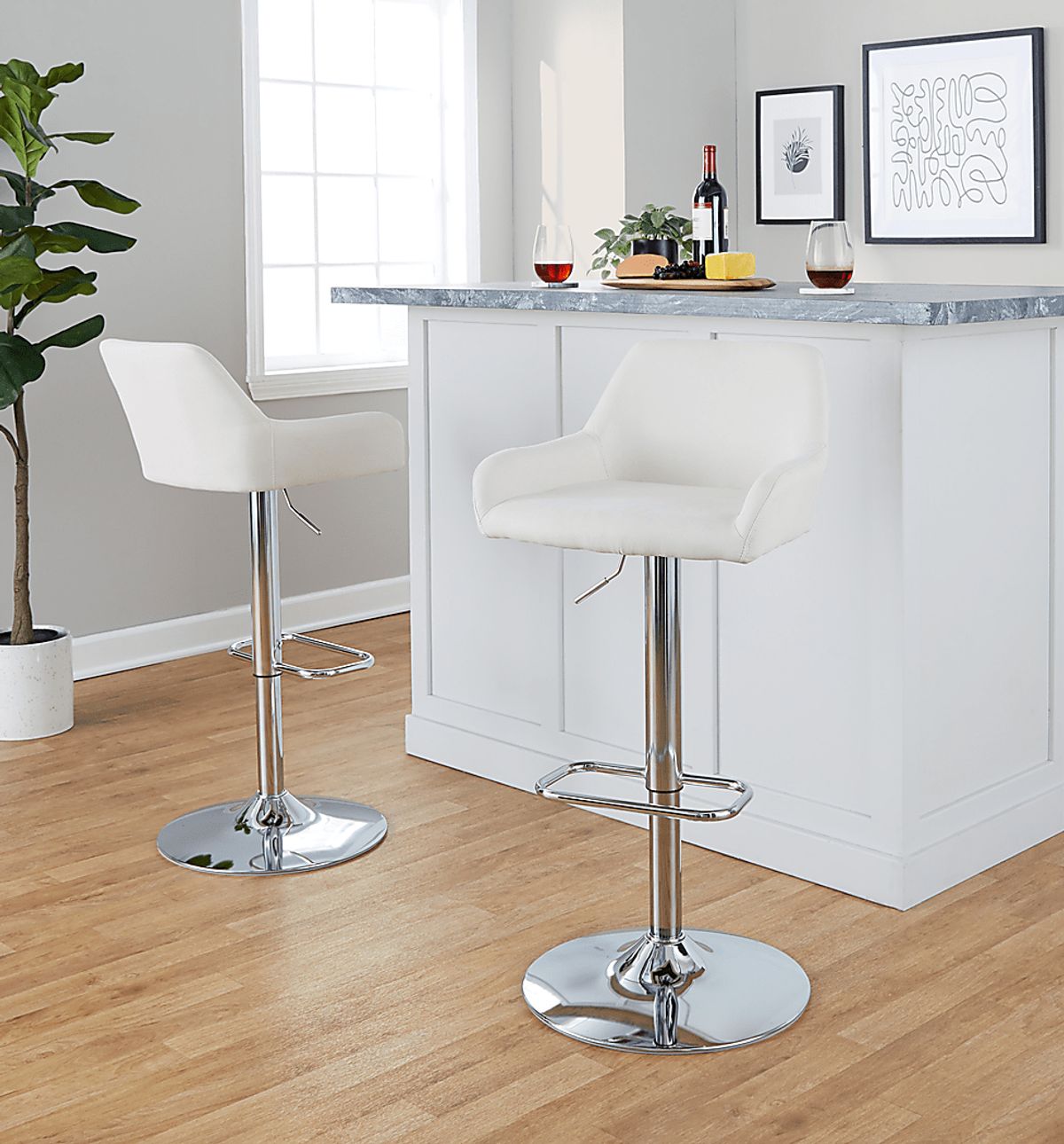 Rimcrest IX Chrome Metal White Adjustable,Swivel Barstool | Rooms to Go