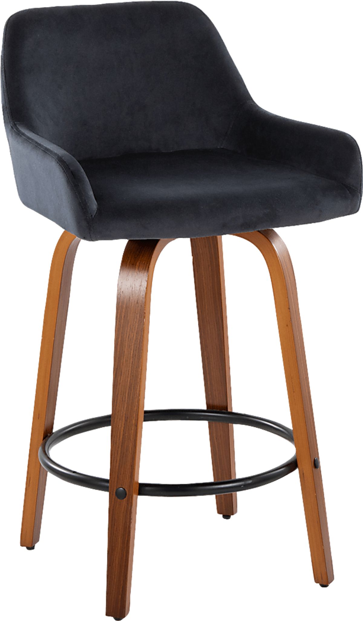 Rimcrest VI Walnut Dark Wood Black Velvet Plush Swivel Barstool | Rooms ...