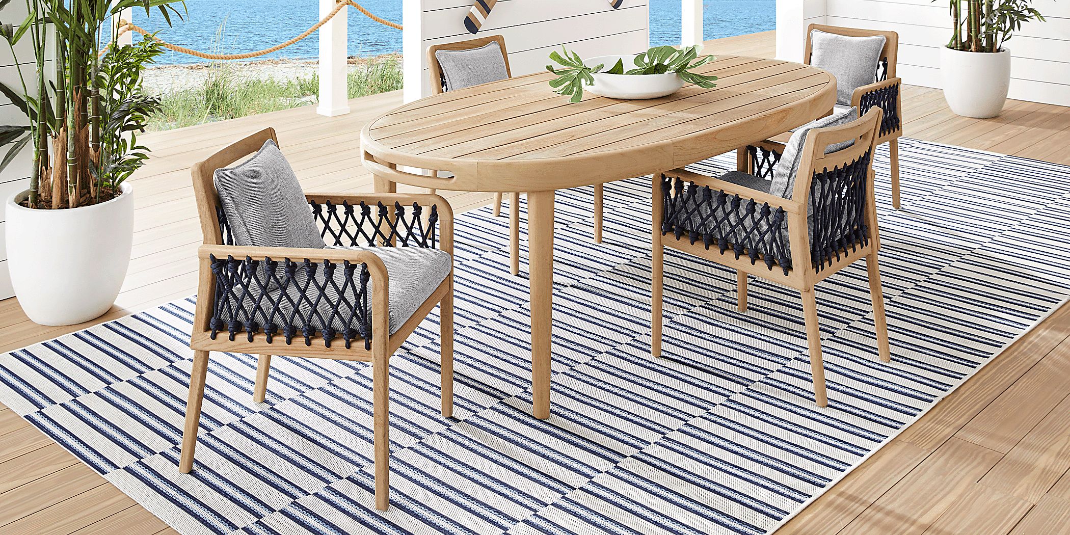 Riva 5 Pc Blonde Light Wood Slate Gray Teak Outdoor Dining Set With ...