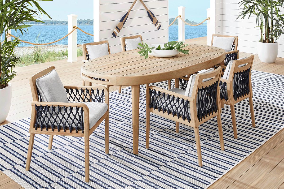 Riva 7 Pc Blonde Light Wood Dove Beige,Gray Teak Outdoor Dining Set ...