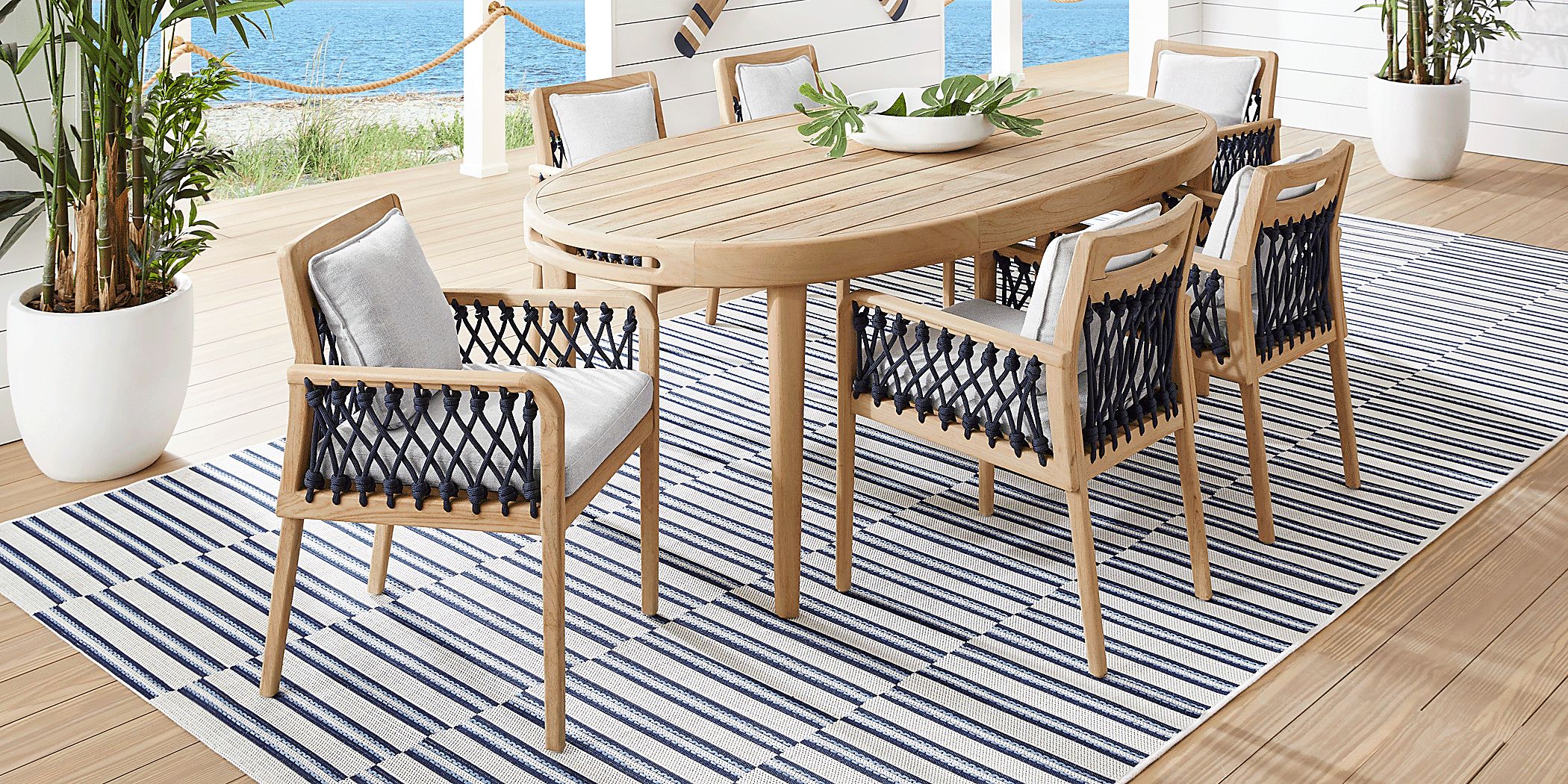 Riva 7 Pc Blonde Light Wood Dove Gray Teak Outdoor Dining Set With ...