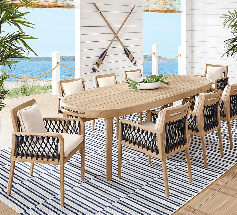Riva 9 Pc Blonde Light Wood Flax Teak Outdoor Dining Set With Dining ...
