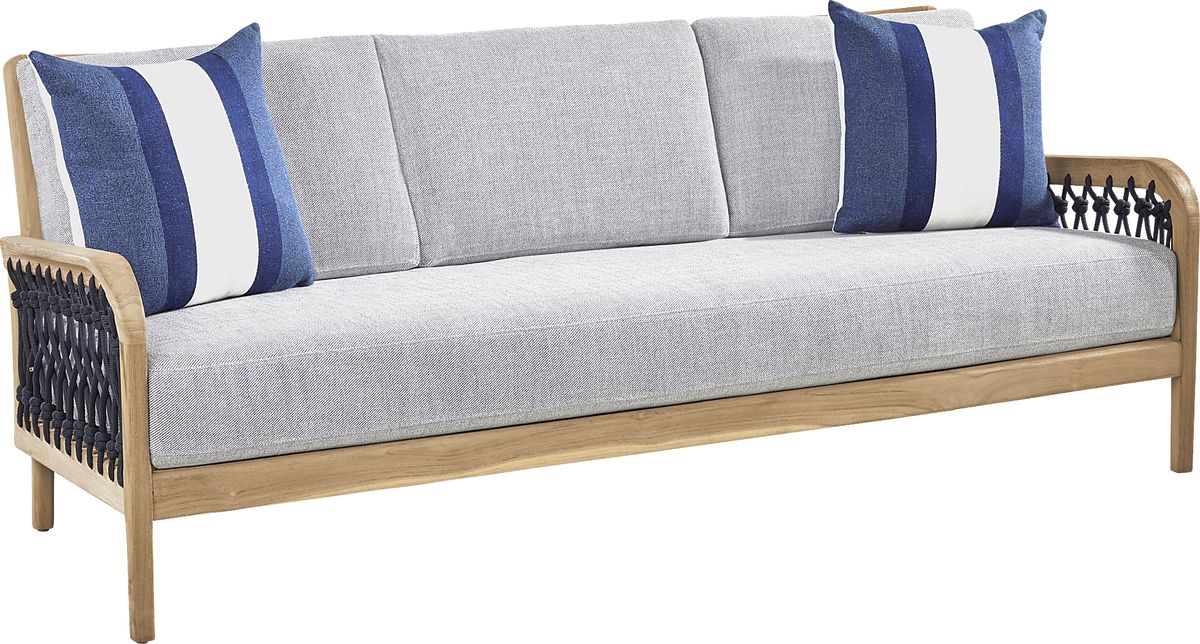 Riva Blonde Light Wood Slate Gray Teak Outdoor Sofa | Rooms to Go