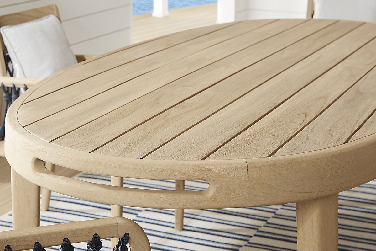 Riva 7 Pc Blonde Light Wood Flax Beige Teak Outdoor Dining Set With ...