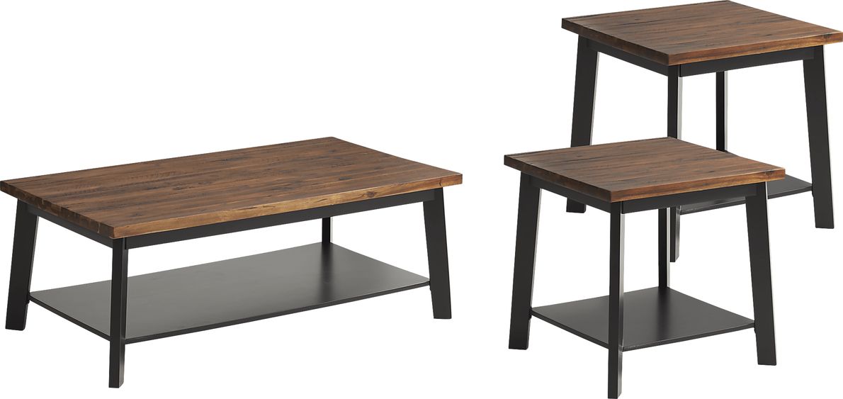 River Lodge Dark Brown Wood 3 Pc Table Set - Rooms To Go