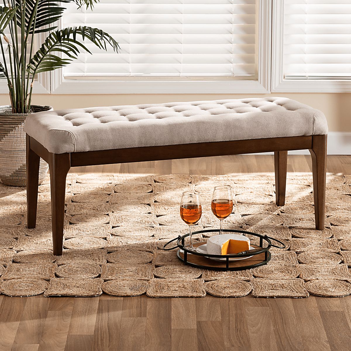 Rofini Beige Polyester Fabric Bench | Rooms to Go