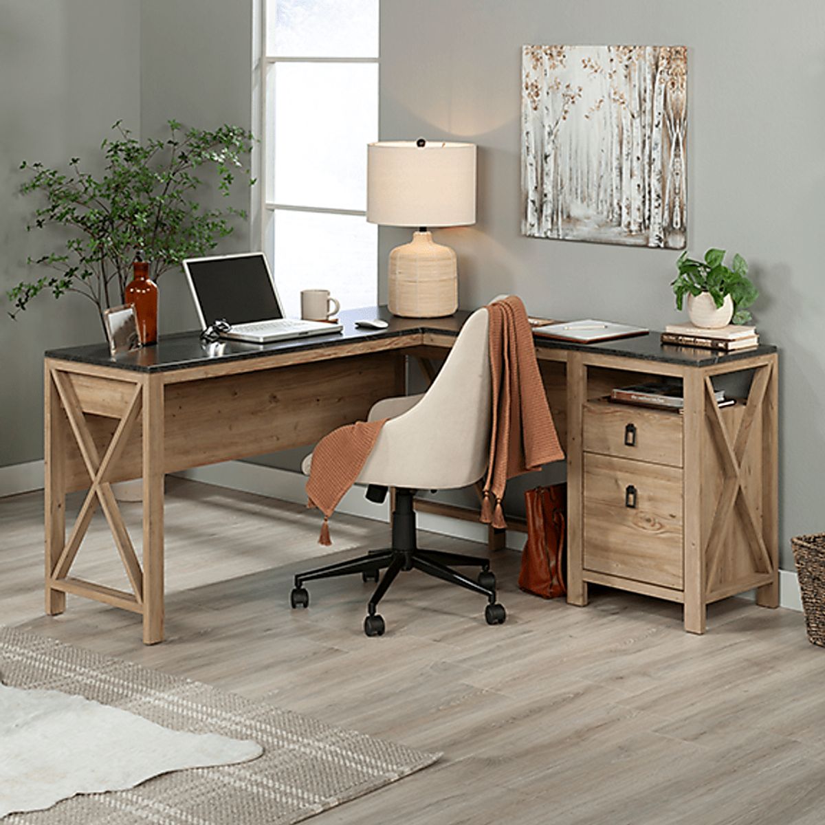 Rootstone Brown Dark Wood L-Desk | Rooms to Go