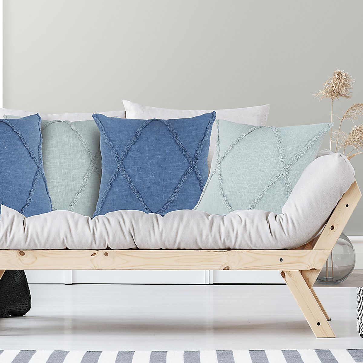 Rosellar Light Blue Cotton Fabric Throw Pillow | Rooms to Go