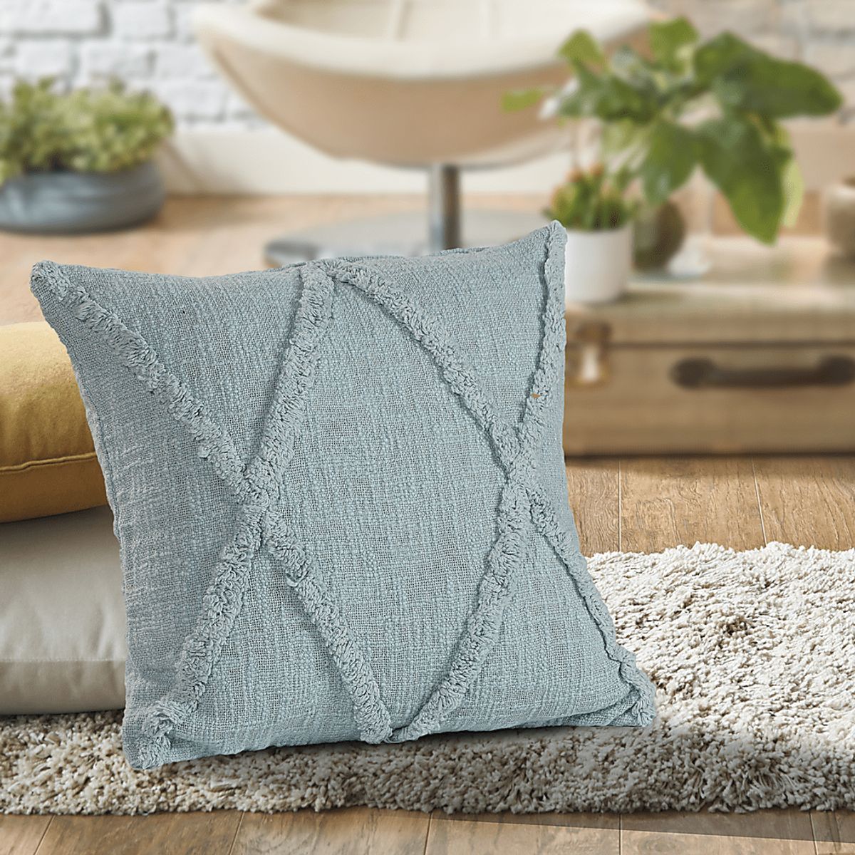 Rosellar Light Blue Cotton Fabric Throw Pillow | Rooms to Go
