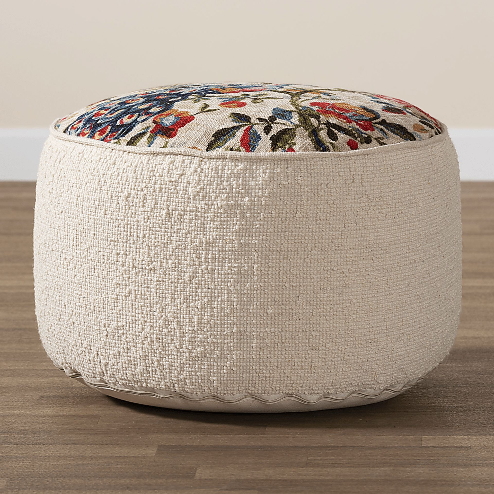 Rosseter Cream Beige Cotton,Wool Fabric Pouf | Rooms to Go