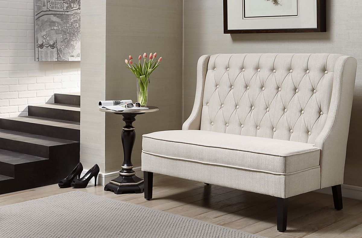 Roxmere Beige Polyester Fabric Settee | Rooms to Go