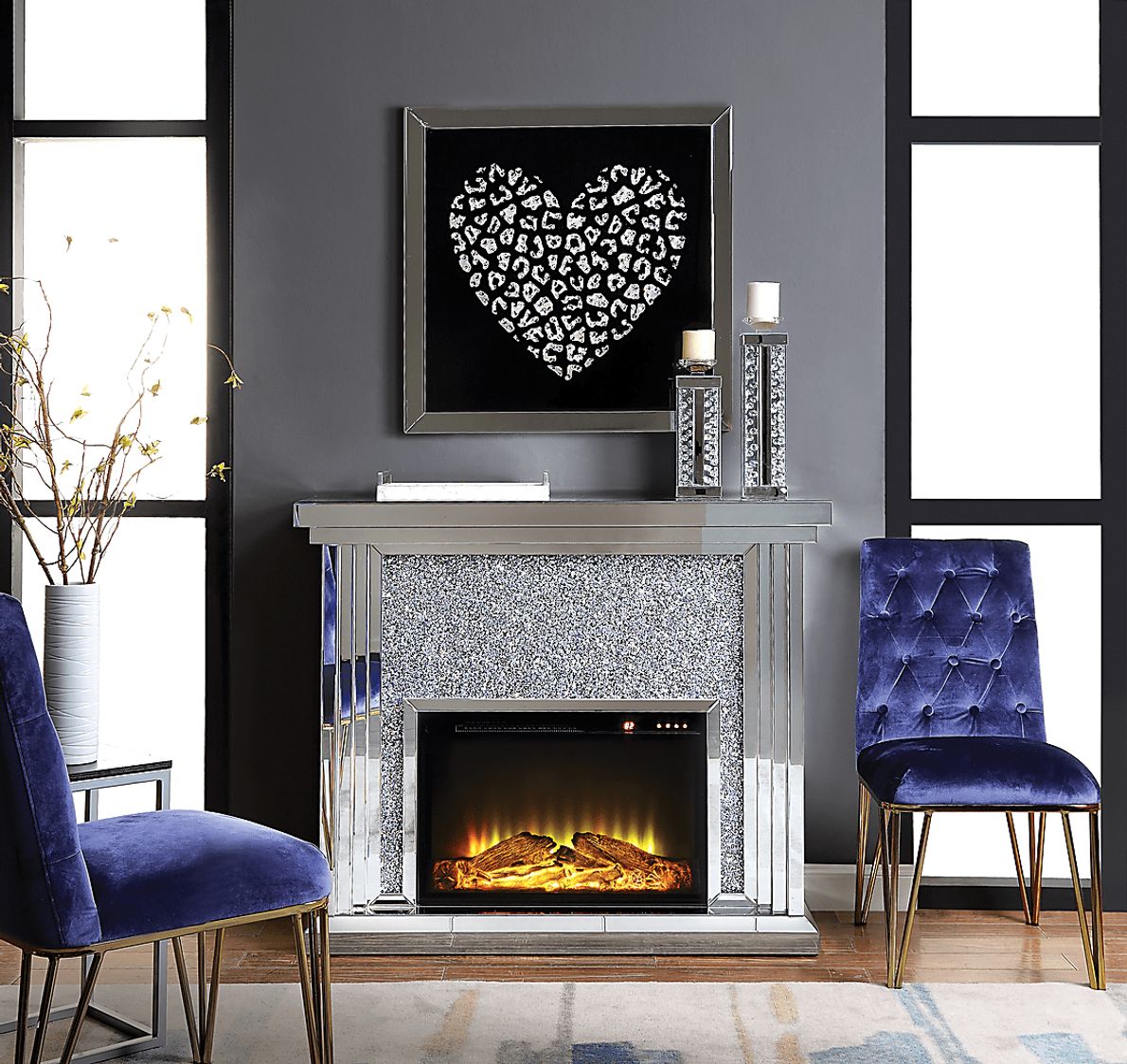 Royalston Silver 47 in. Console, With Electric Fireplace - Rooms To Go