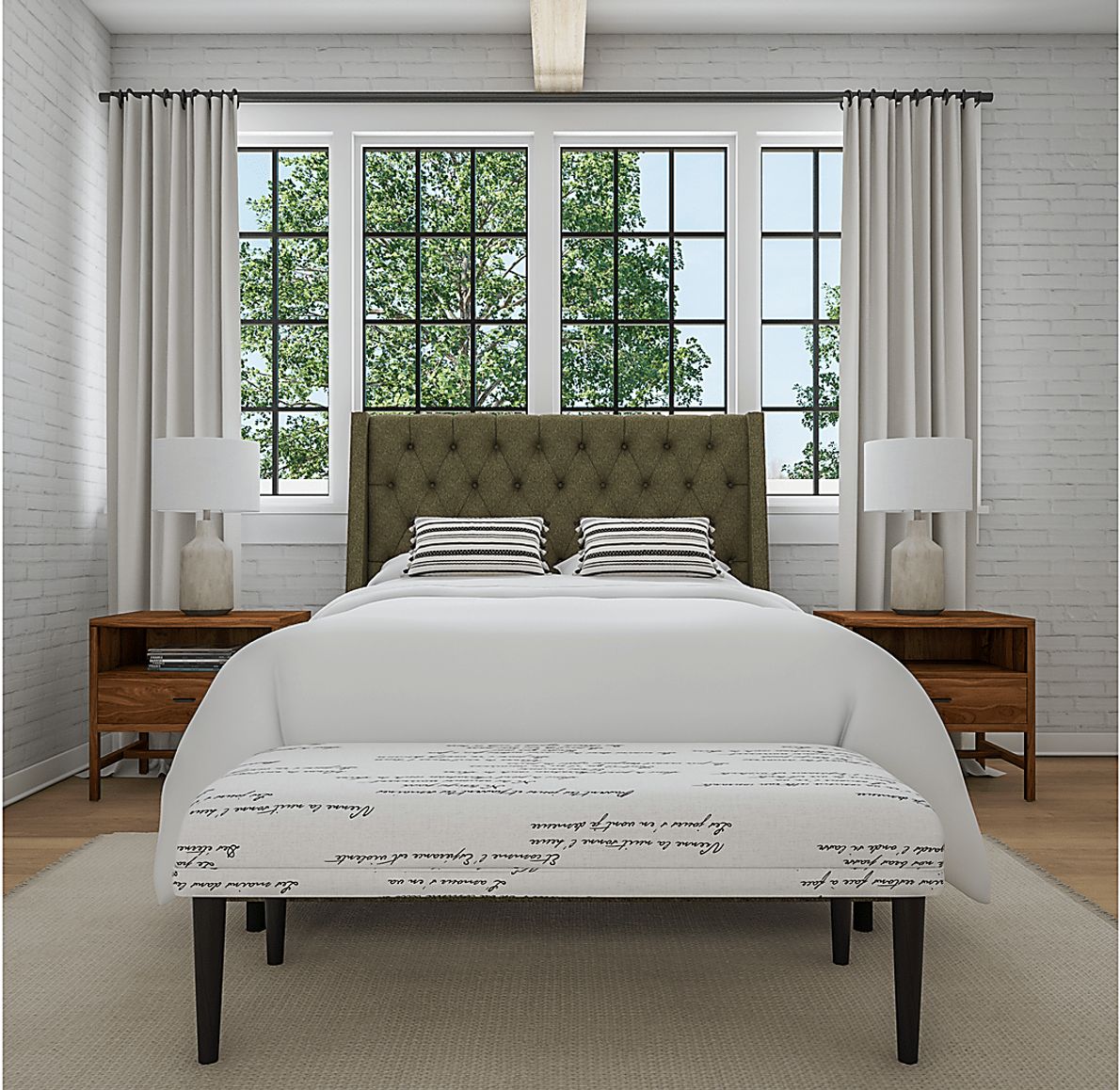 Rustic Saddle I Green King Upholstered Bed - Rooms To Go