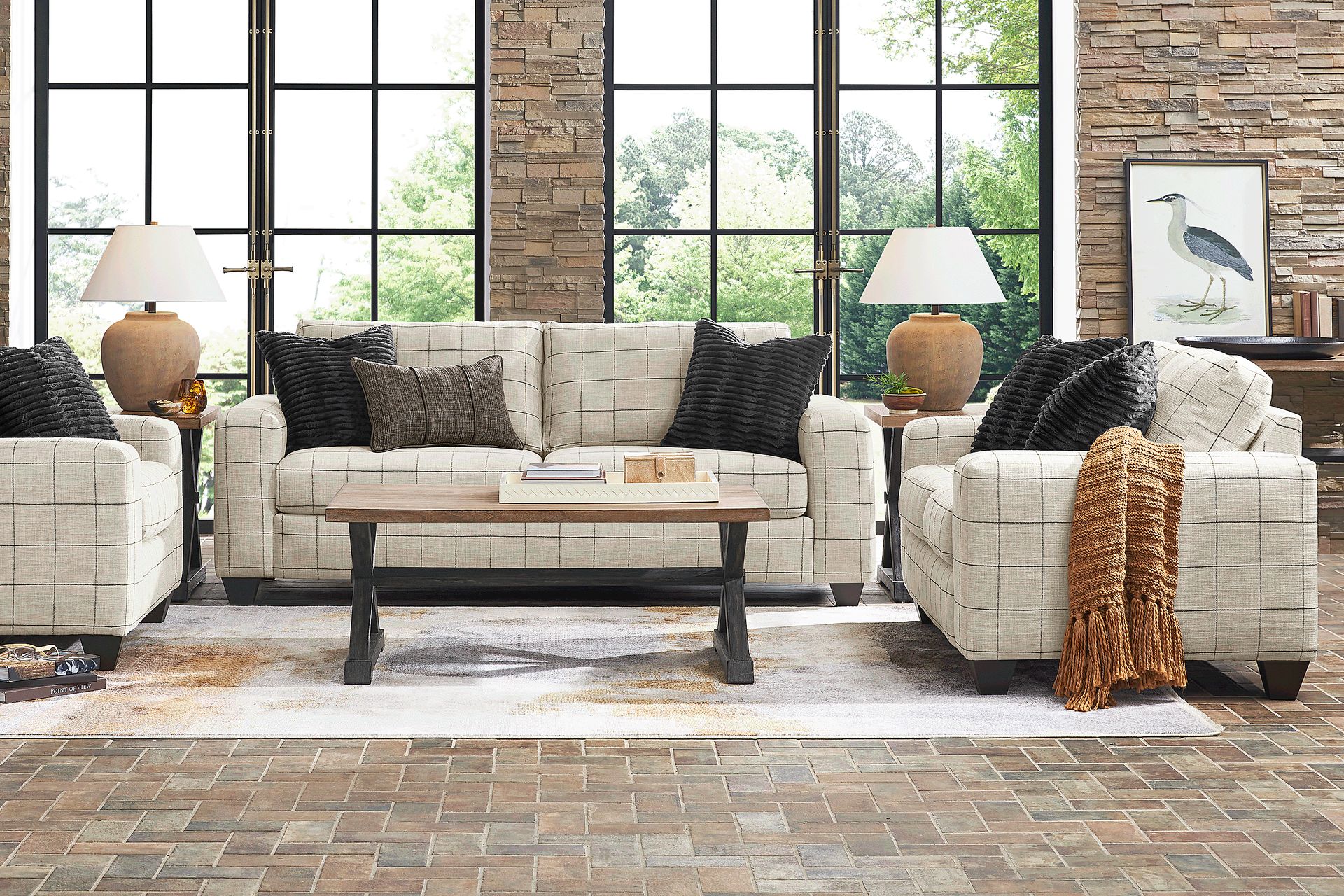 Rutherford 5 Pc Beige Woven Living Room Set With Sofa, Loveseat, 3 Pc ...
