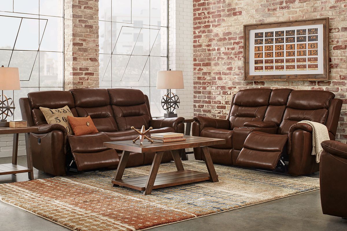 Sabella 3 Pc Walnut Brown Leather Power Reclining Living Room Set With ...
