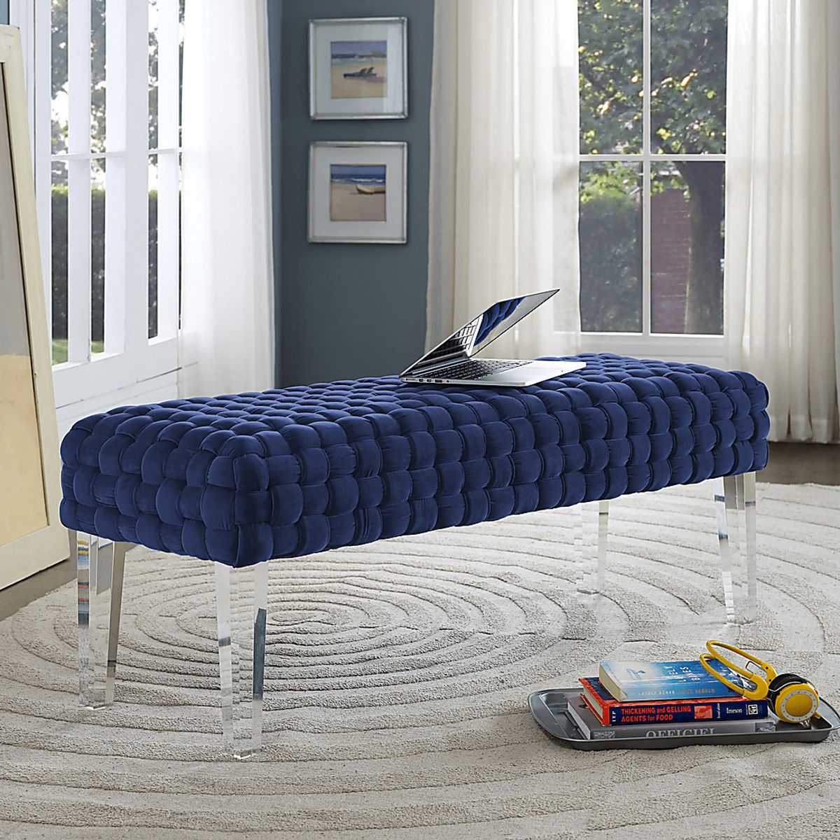 Sal Navy Blue Bench | Rooms to Go
