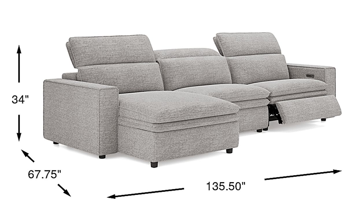 Drew & Jonathan Salvator Street Gray Polyester Fabric 3 Pc With Chaise ...