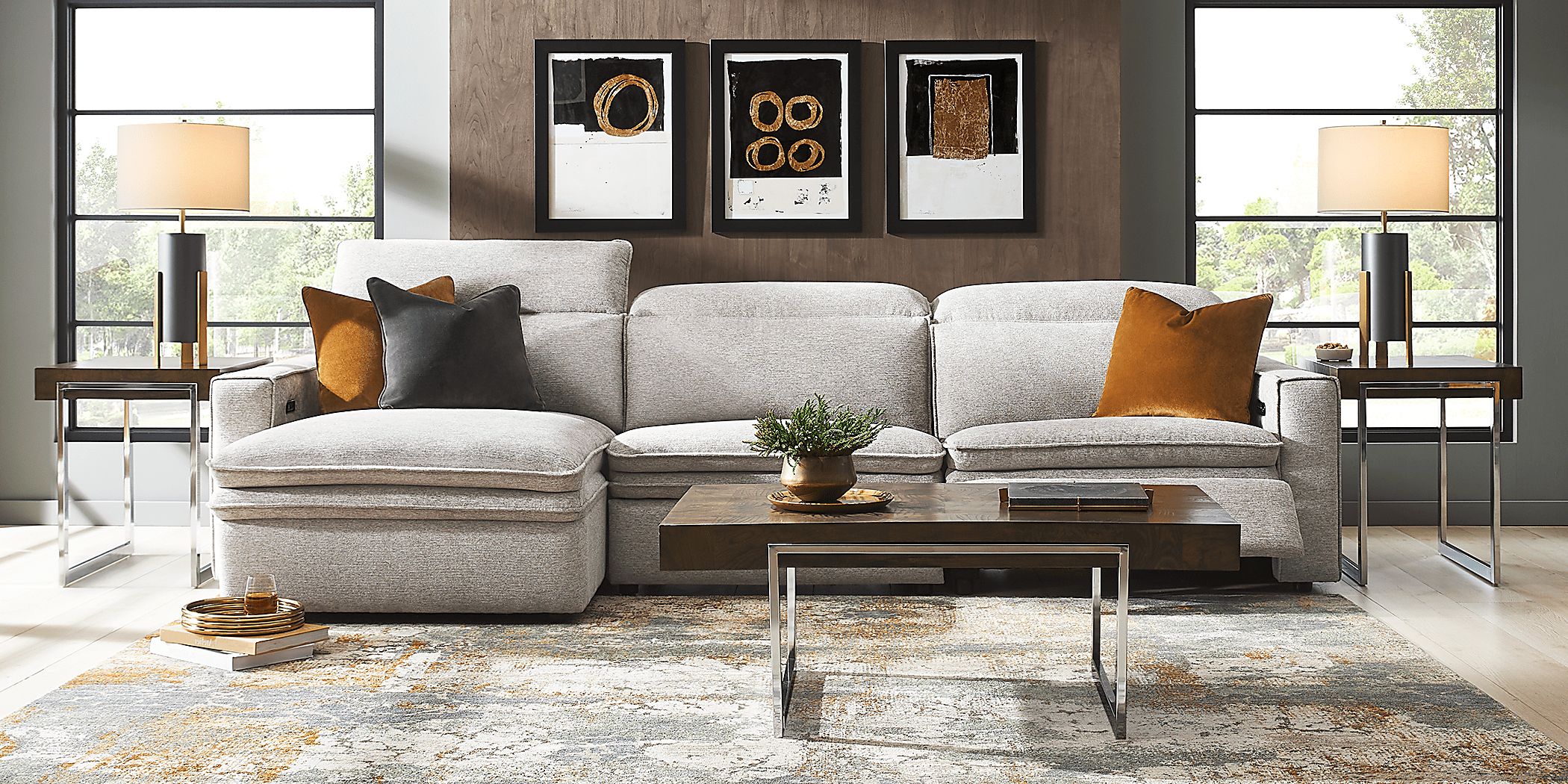 Drew & Jonathan Salvator Street 7 Pc Gray Polyester Fabric Dual Power ...