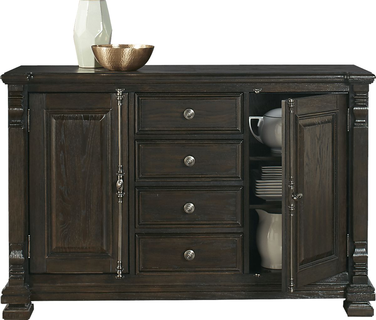 San Luis 8 Pc Dark Oak Wood Dining Room Set With Dining Table Side Chair Sideboard