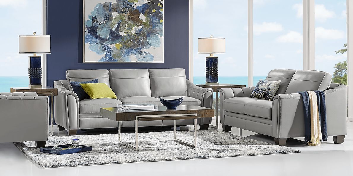 Santa Croce 5 Pc Gray Leather,Vinyl Living Room Set With Sofa, Loveseat ...