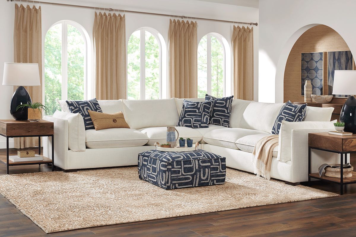 Santa Monica Place 6 Pc White Microfiber Living Room Set With 3 Pc ...