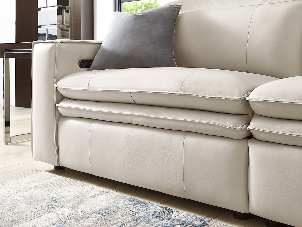 Drew & Jonathan Santorini Ice White Leather 3 Pc Right Dual Power ...