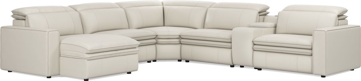 Drew & Jonathan Santorini Ice White Leather 6 Pc With Chaise Left Dual ...
