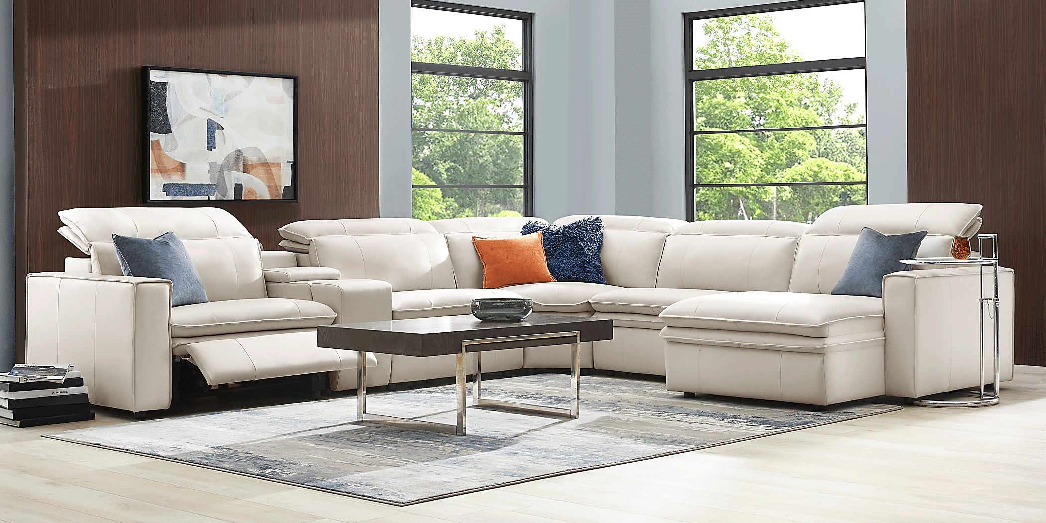 Drew & Jonathan Santorini 9 Pc White Leather Dual Power Reclining ...