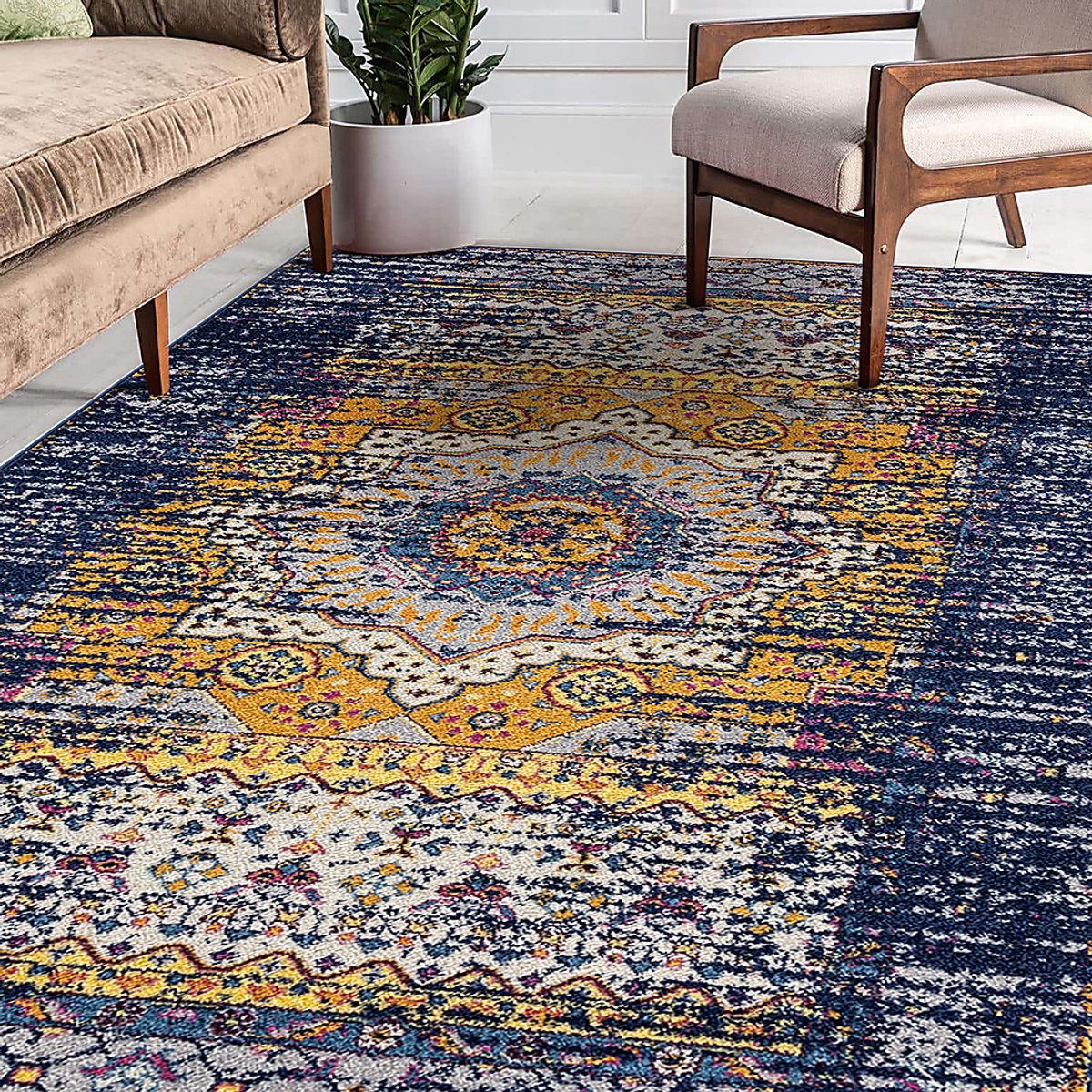 Sarcel Navy,Orange Blue,Orange,Red Rugs | Rooms to Go