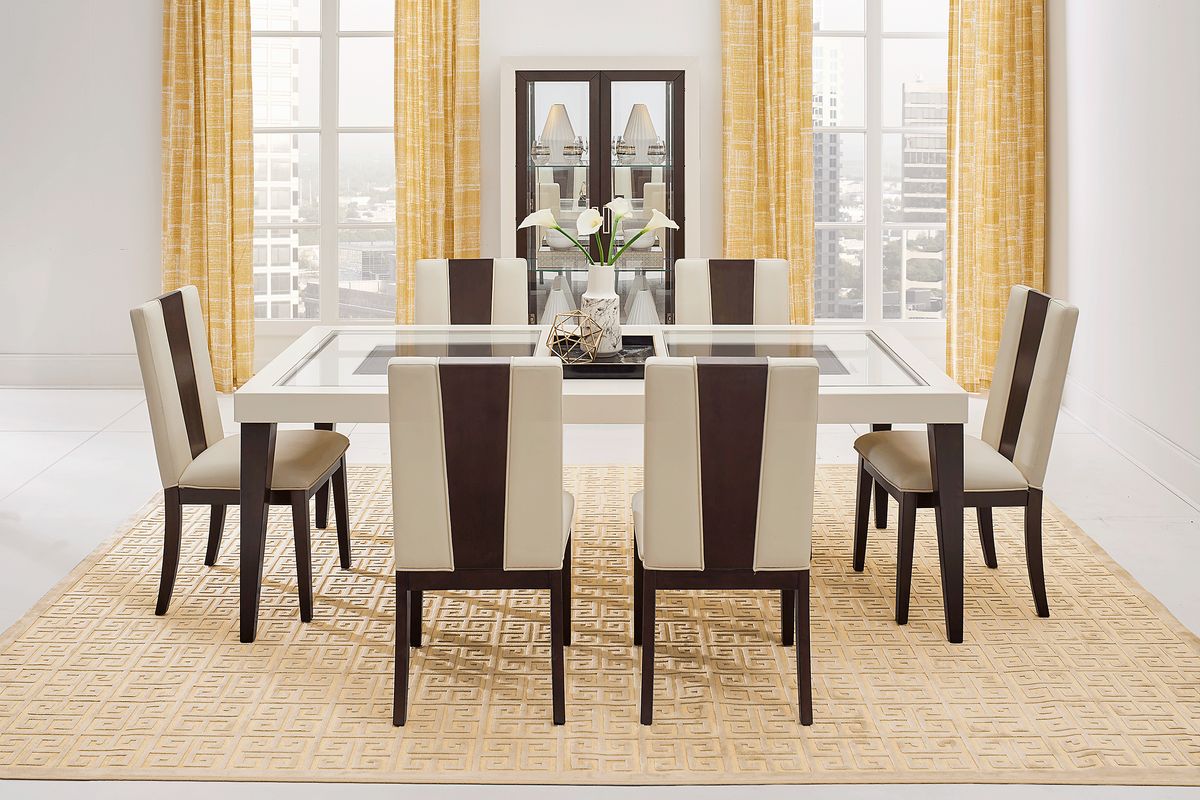 Savona 7 Pc Cherry/Ivory Dark Wood Dining Room Set With Dining Table, Wood Back Side Chair ...