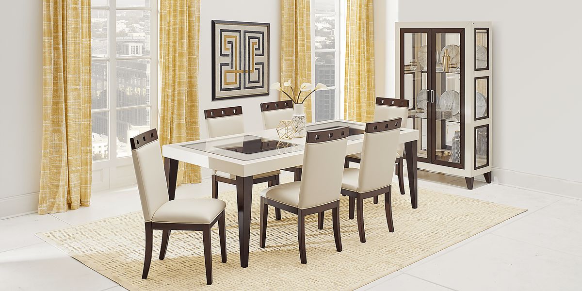 Savona 7 Pc Cherry/Ivory Dark Wood Dining Room Set With Dining Table ...