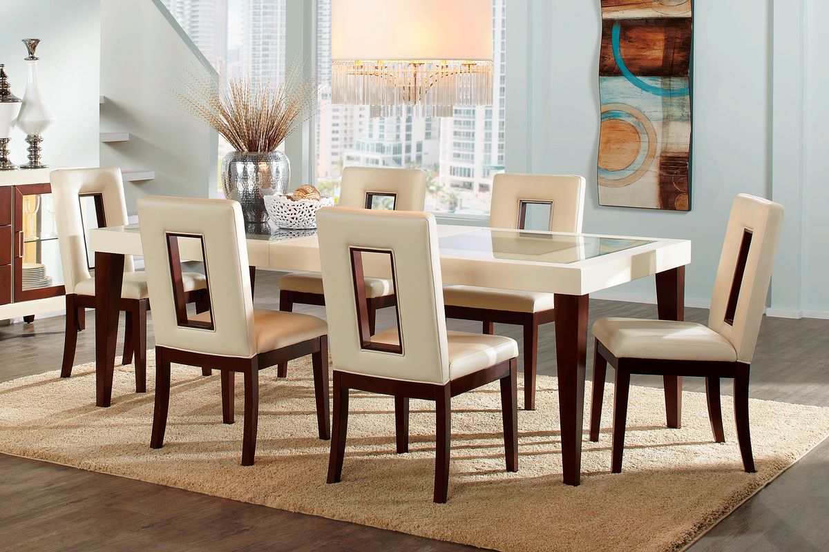 Savona 8 Pc Cherry/Ivory Dark Wood Dining Room Set With Dining Table ...