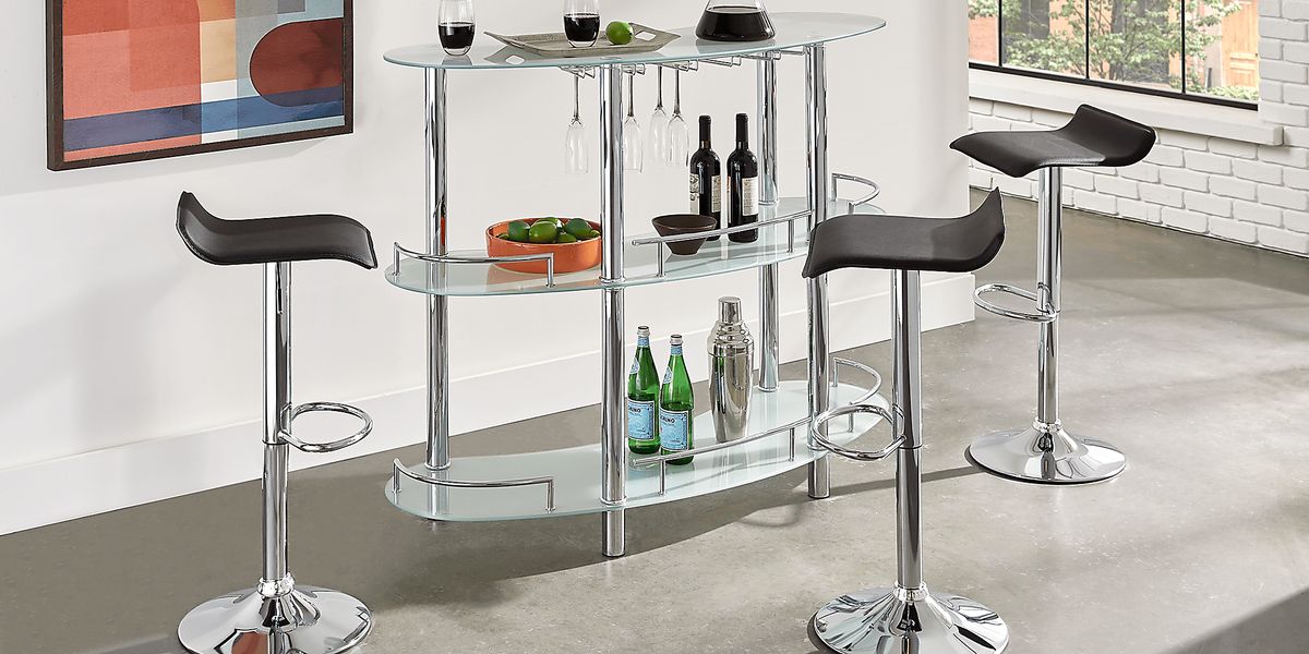 Searcy Platinum 3 Pc Bar Set with Black Stools - Rooms To Go