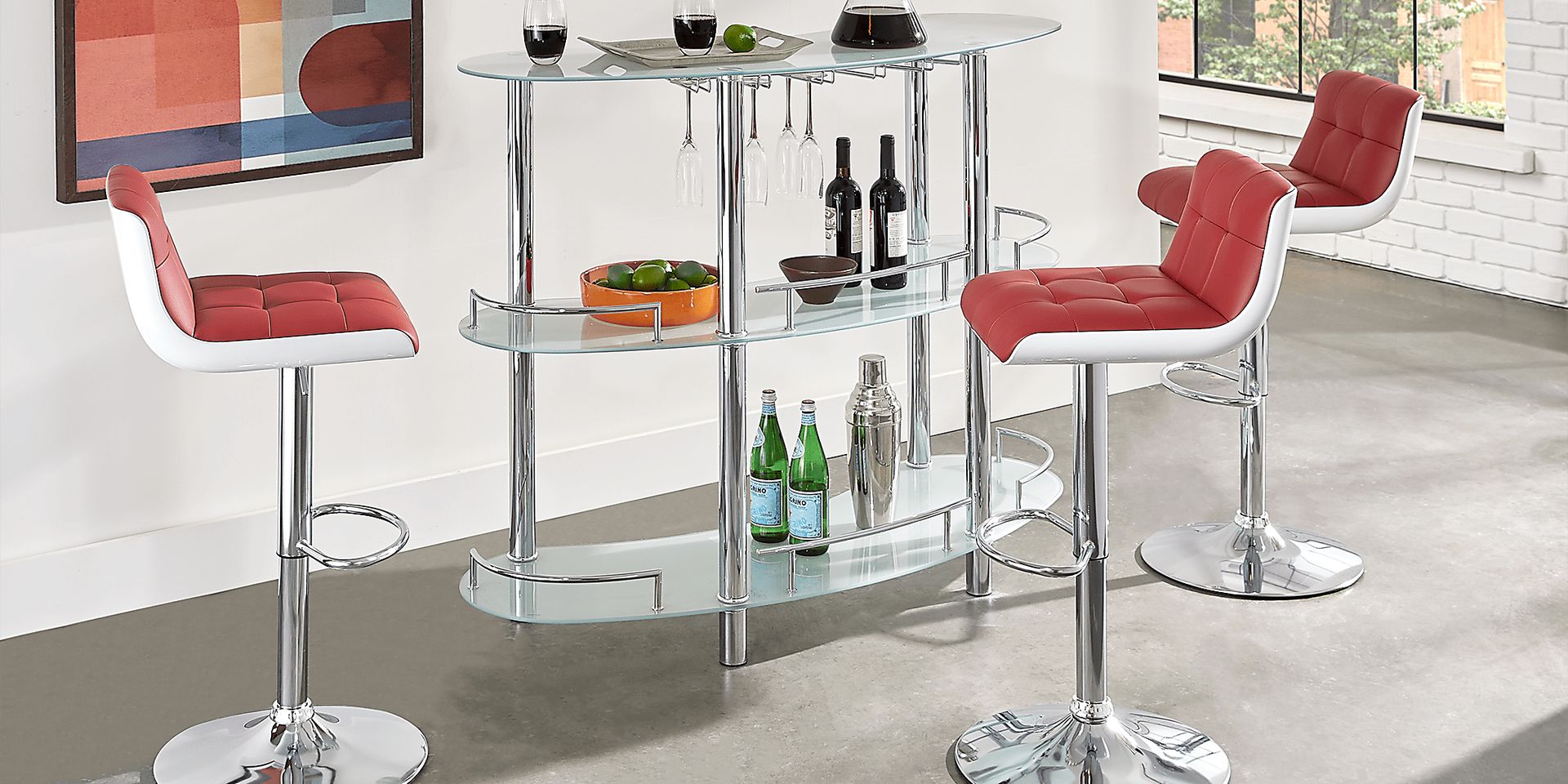Falsley Chrome Metal Red Adjustable Height Bar | Rooms to Go