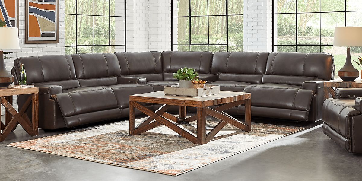 Sefara Chocolate Leather 3 Pc Power Reclining Sectional - Rooms To Go